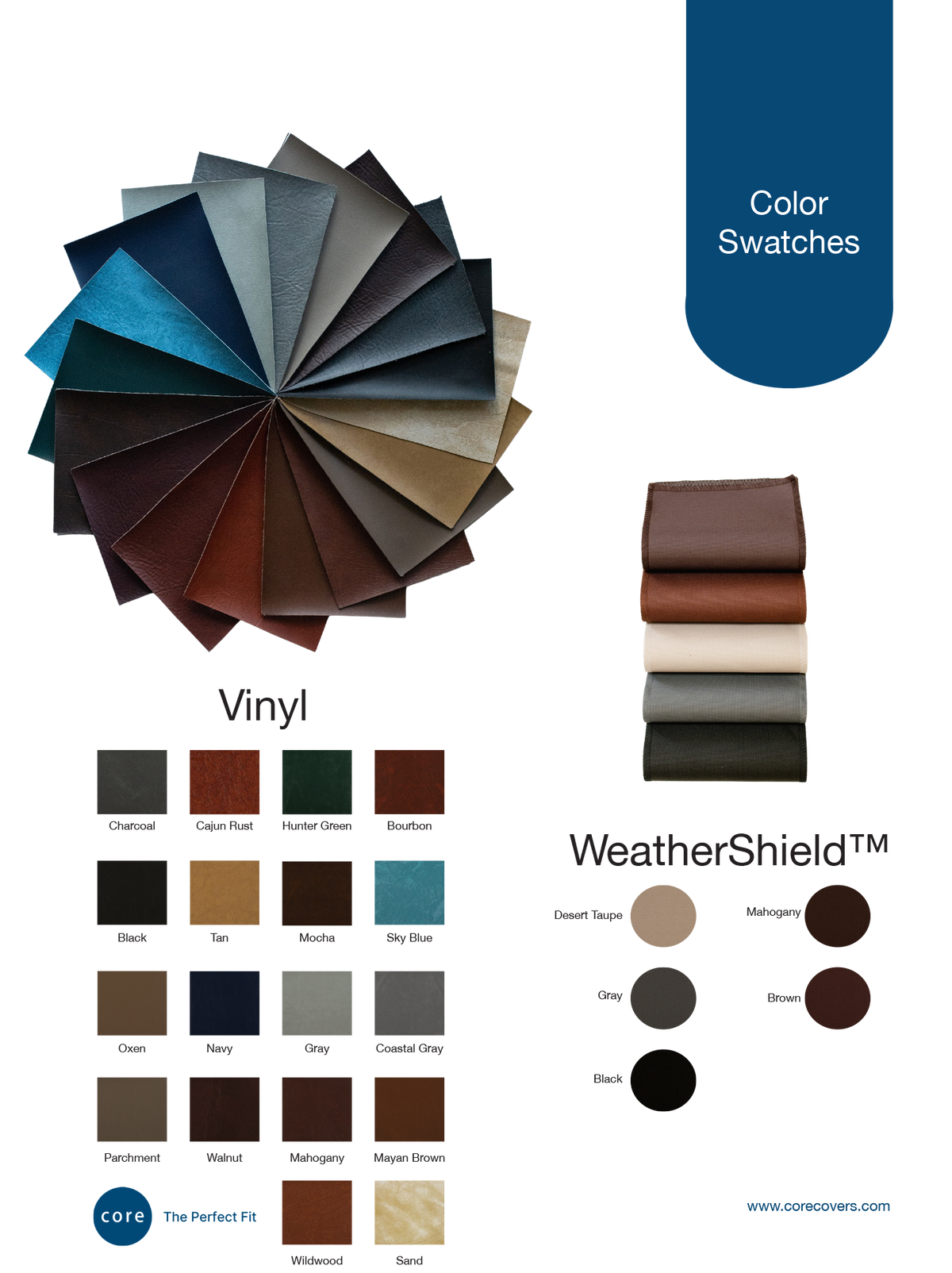 Core Covers Standard Material Colors | Core Covers